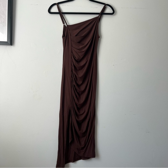 Cider | Dresses | Cider Brown Square Neck Sexy Asymmetrical Bodycon Midi Dress | Poshmark